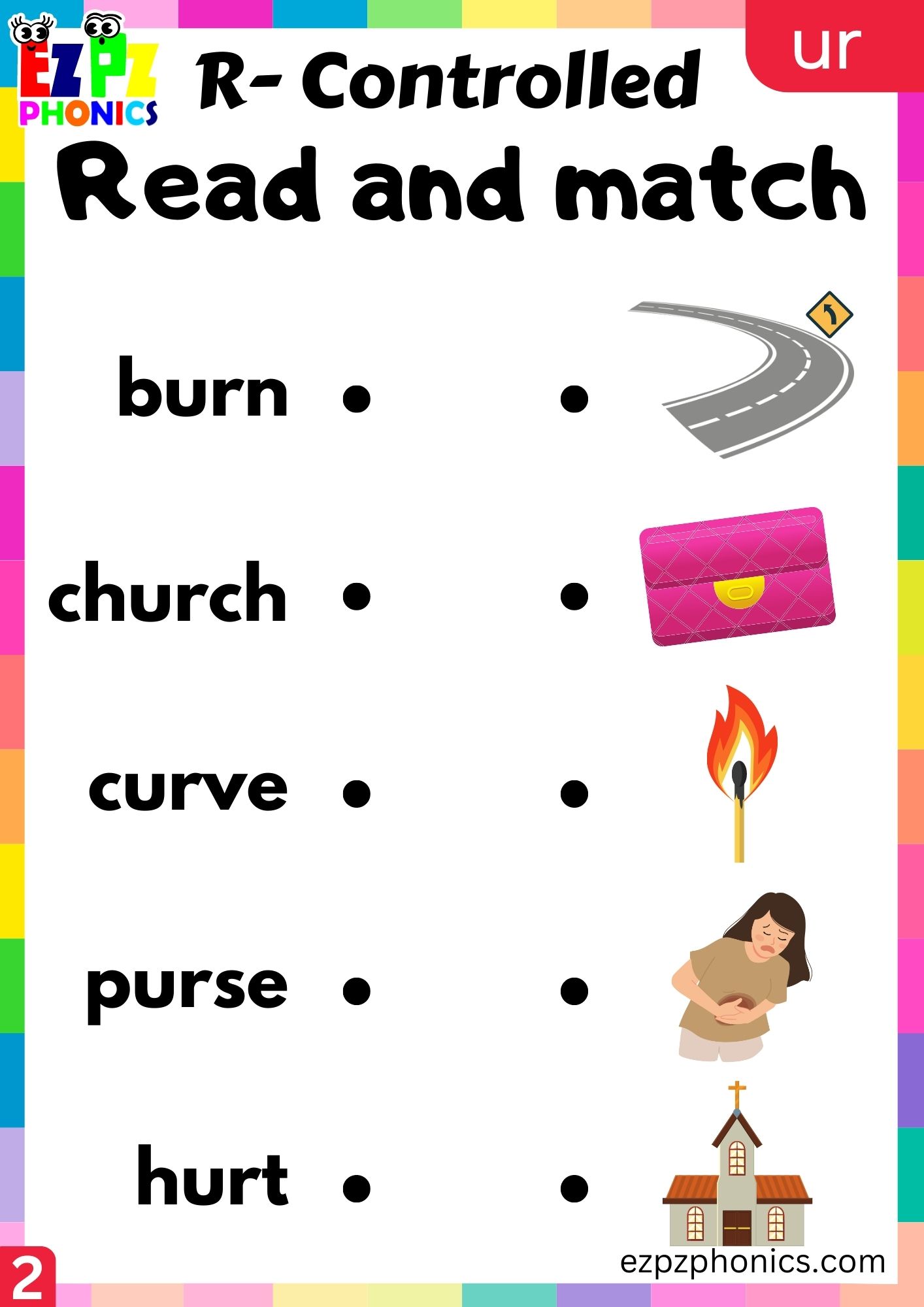 Read and match the images activity for ur words R Controlled Vowels group 2 - ezpzphonics.com